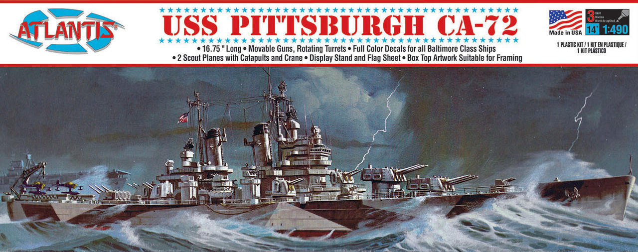 1/490 Atlantis Models USS Pittsburgh CA-72 Heavy Cruiser Plastic Model ...