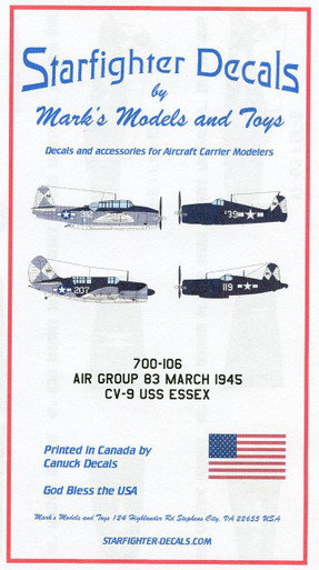 1/700 Starfighter Decals Scale Air Group 83 March 1945 CV-9 USS Essex ...