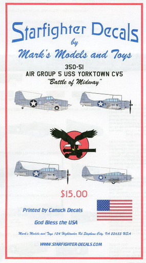 1/350 Starfighter Decals Air Group 5 USS Yorktown CV5 Battle of Midway ...