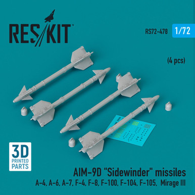 1/72 Reskit AIM-9D Sidewinder missiles (4 pcs) (3D Printed) (1/72 ...