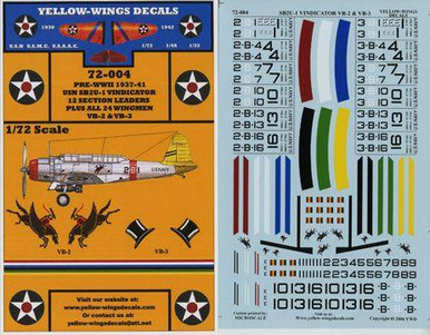 1/72 Yellow Wings Decals USN SB2U-1 Vindicator VB-2 & VB-3 - Squadron.com