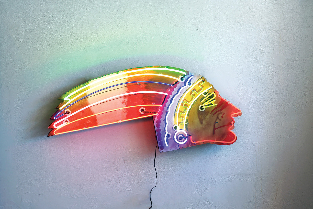 SOLD - Vintage Neon Indian Head Sign, Handpainted - Rehab Vintage Interiors