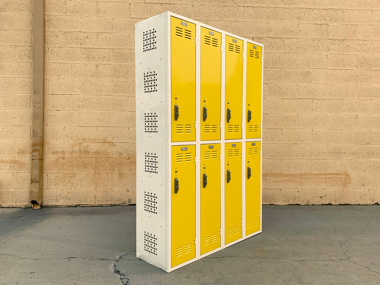 SOLD - Mid Century Column Locker Unit Refinished in Yellow and White ...