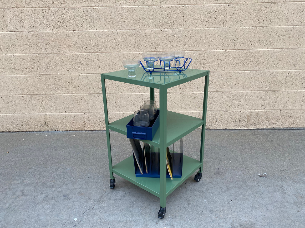Rehab Custom Green Rolling Cart - Rehab Vintage Interiors