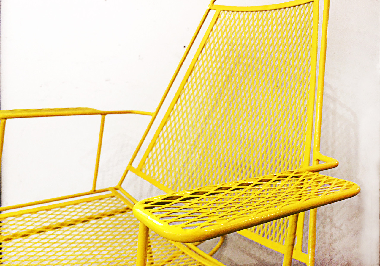 SOLD - Mid-Century Metal Mesh Patio Rocking Chair - Rehab Vintage Interiors