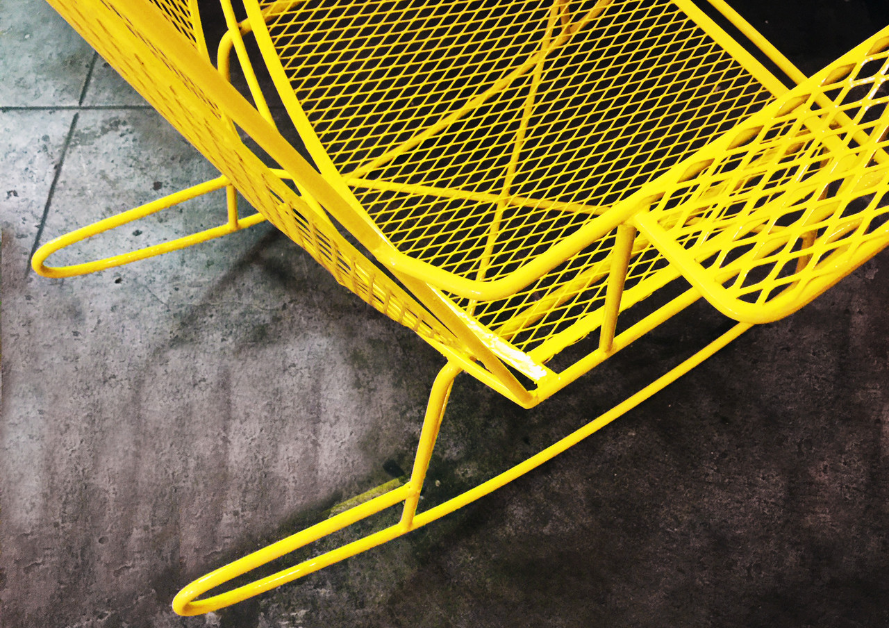 SOLD - Mid-Century Metal Mesh Patio Rocking Chair - Rehab Vintage Interiors
