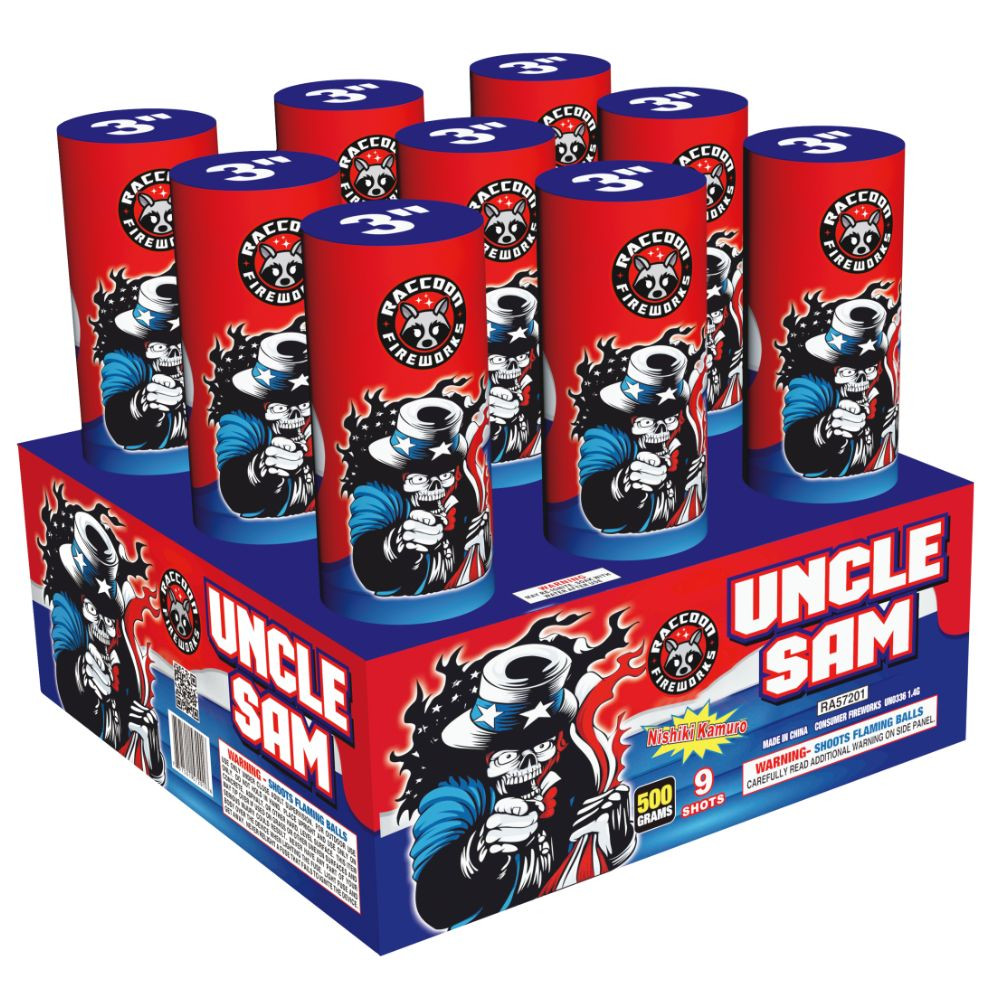 Uncle Sam 9 shot 500 Gram Cake - Raccoon Brand Fireworks