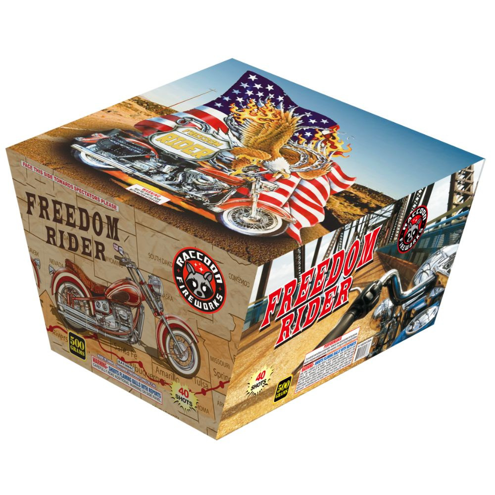 Freedom Rider 40 shot 500 Gam Cake - Raccoon Brand Fireworks