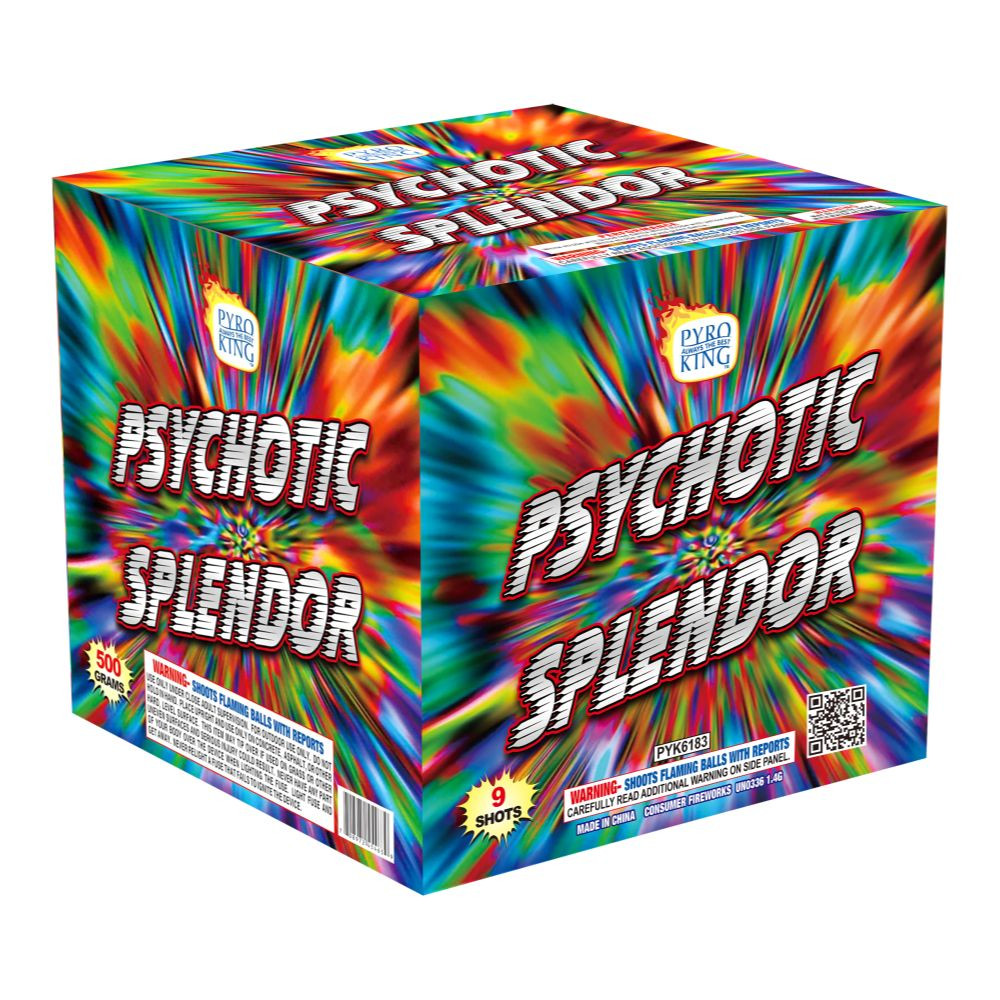 Psychotic Splendor 9 shot 500 Gram Cake - Pyro King Brand Fireworks