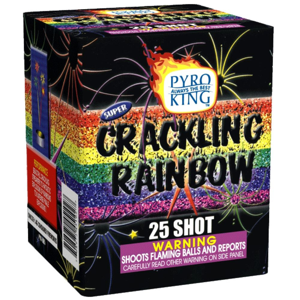 Super Crackling Rainbow 25 shot 200 Gram Cake - Pyro King Brand Fireworks