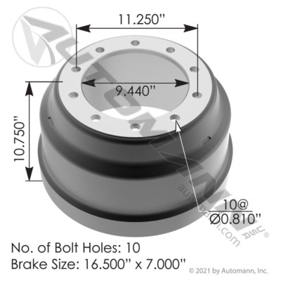 AUTOMANN 16.5" Brake Drum - 151.6708