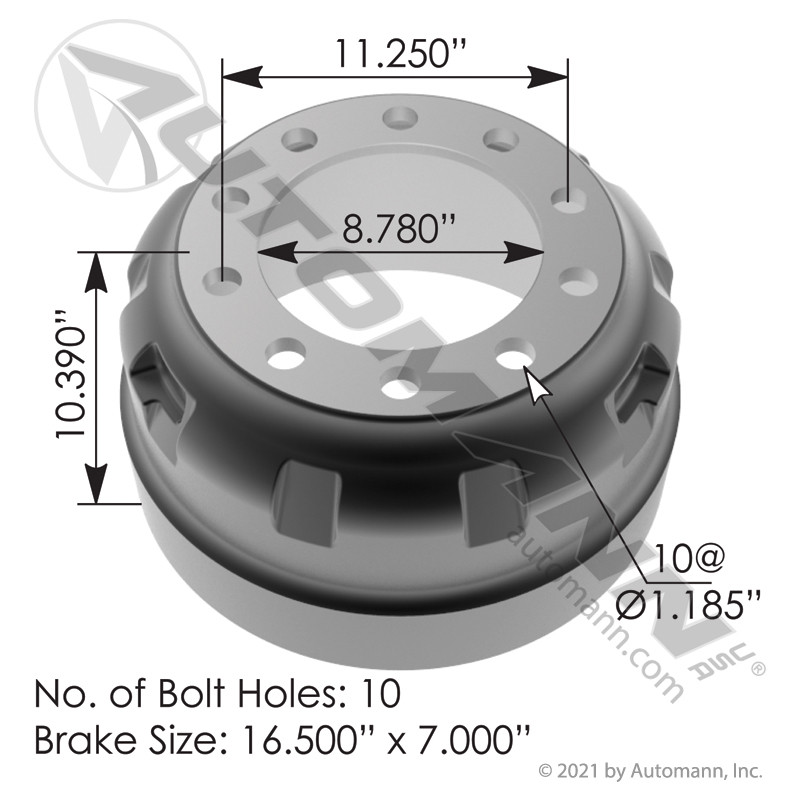 AUTOMANN 151.6737BA Brake Drum - 16.5" x 7"