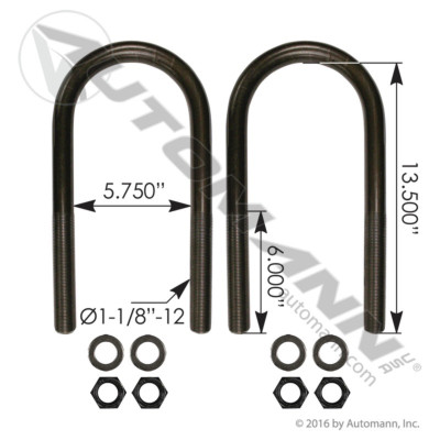 AUTOMANN U-Bolt Kit: 1-1/8" x 5-3/4" x 13-1/2"