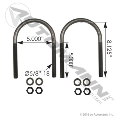 AUTOMANN U-Bolt Kit: 5/8" x 5" x 8-1/8"