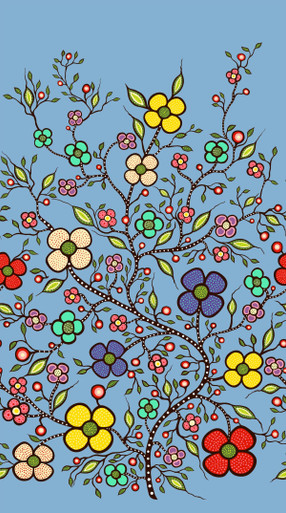 Abundance Border Blue - 100% Cotton Fabric - Bead & Powwow Supply
