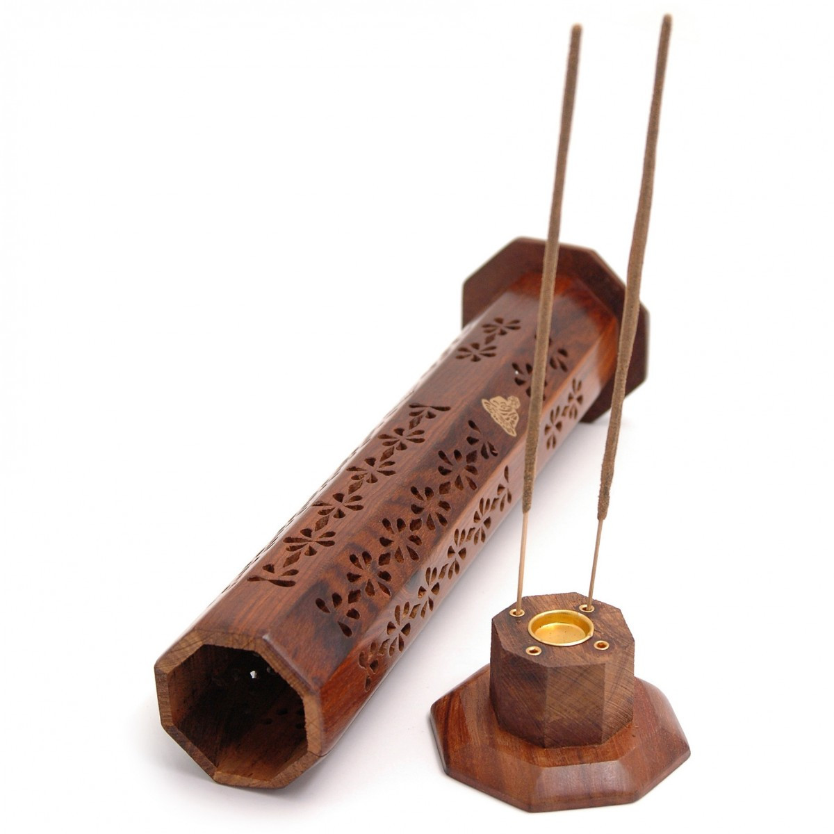 Brass Floral Wooden Incense Box | Holisticshop.co.uk