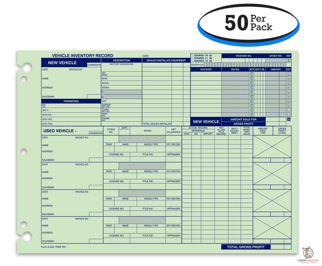 Vehicle Inventory Record Sheets | Cheap Dealer Supplies