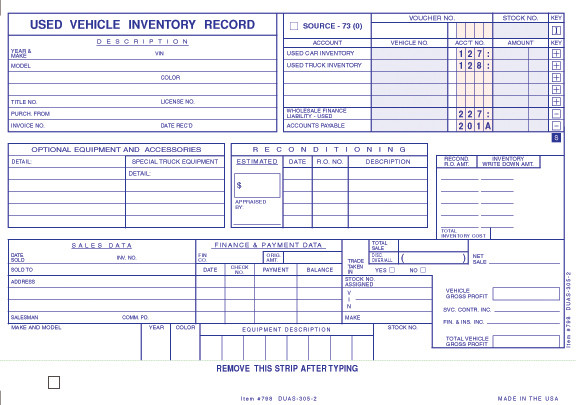 Vehicle Inventory Cards 100-Pack | Car Dealer Supplies