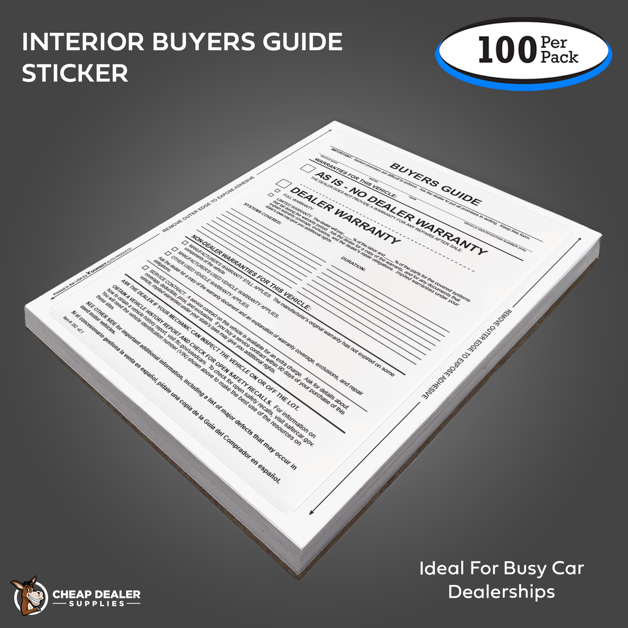 As Is Car Buyers Guides Interior Window Stickers