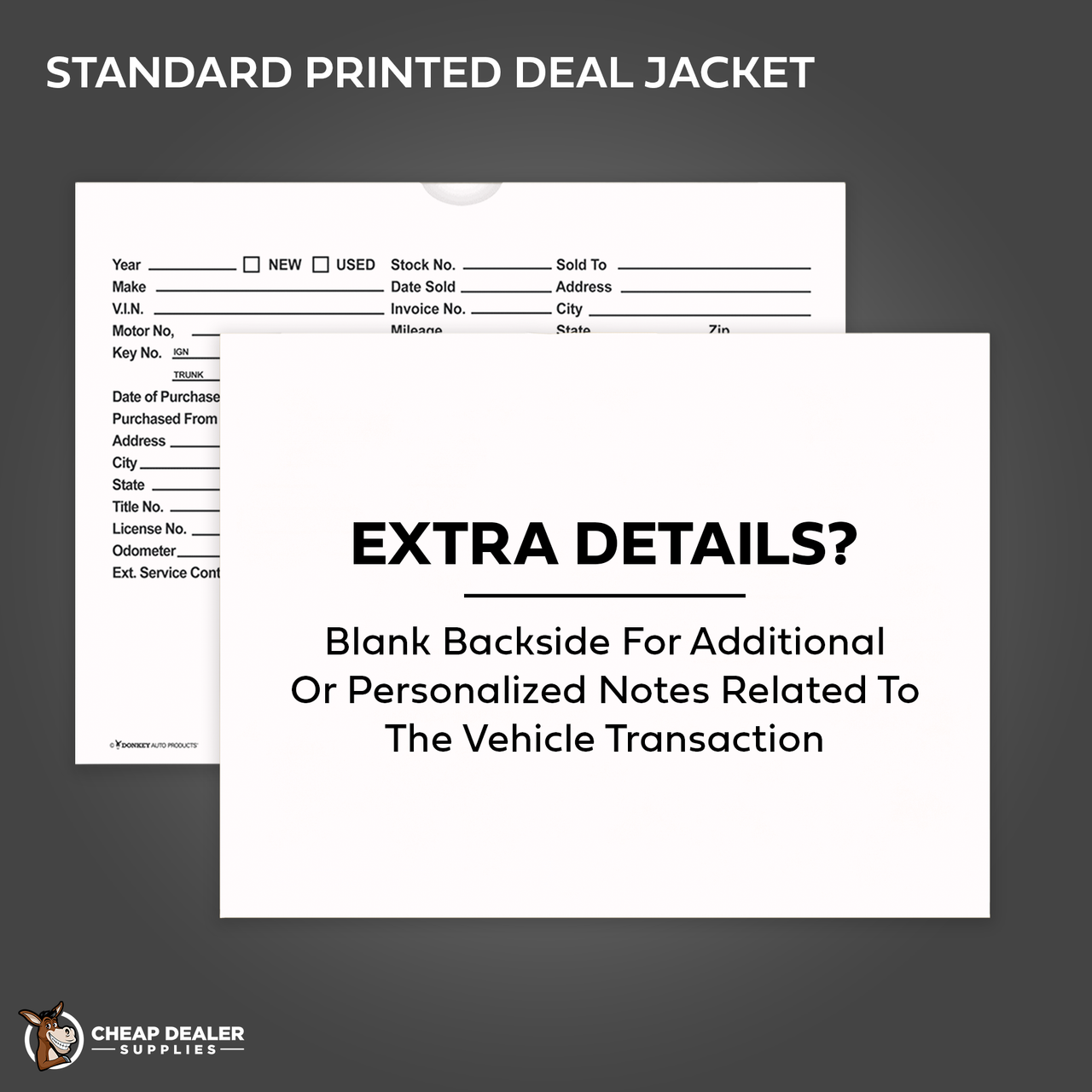 Printed Vehicle Deal Jackets | Car Dealer Supplies