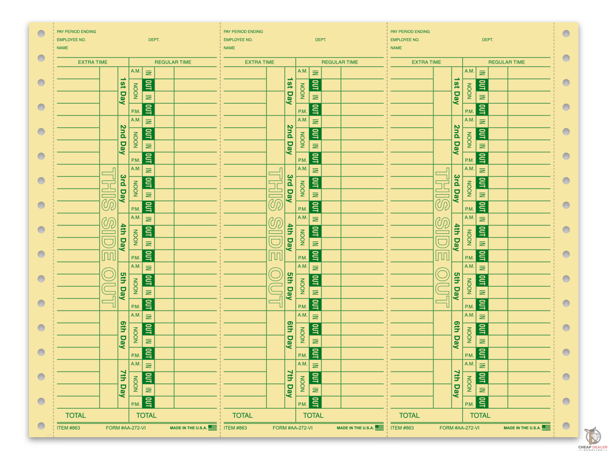 Continuous Time Clock Card Computer Forms