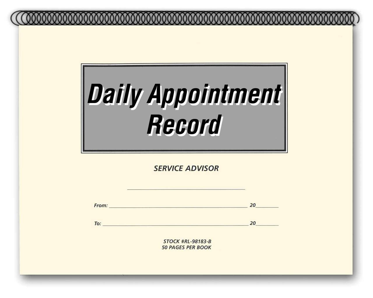 Daily Appointment Record Book | Auto Service Supplies