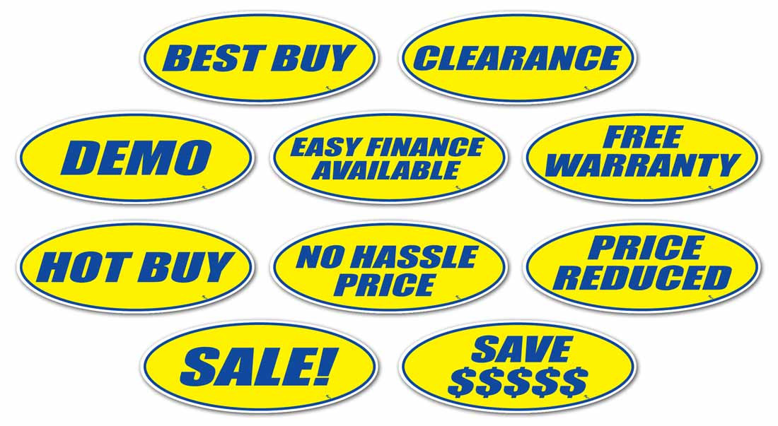 Blue & Yellow Oval Slogan Window Stickers | Car Dealers