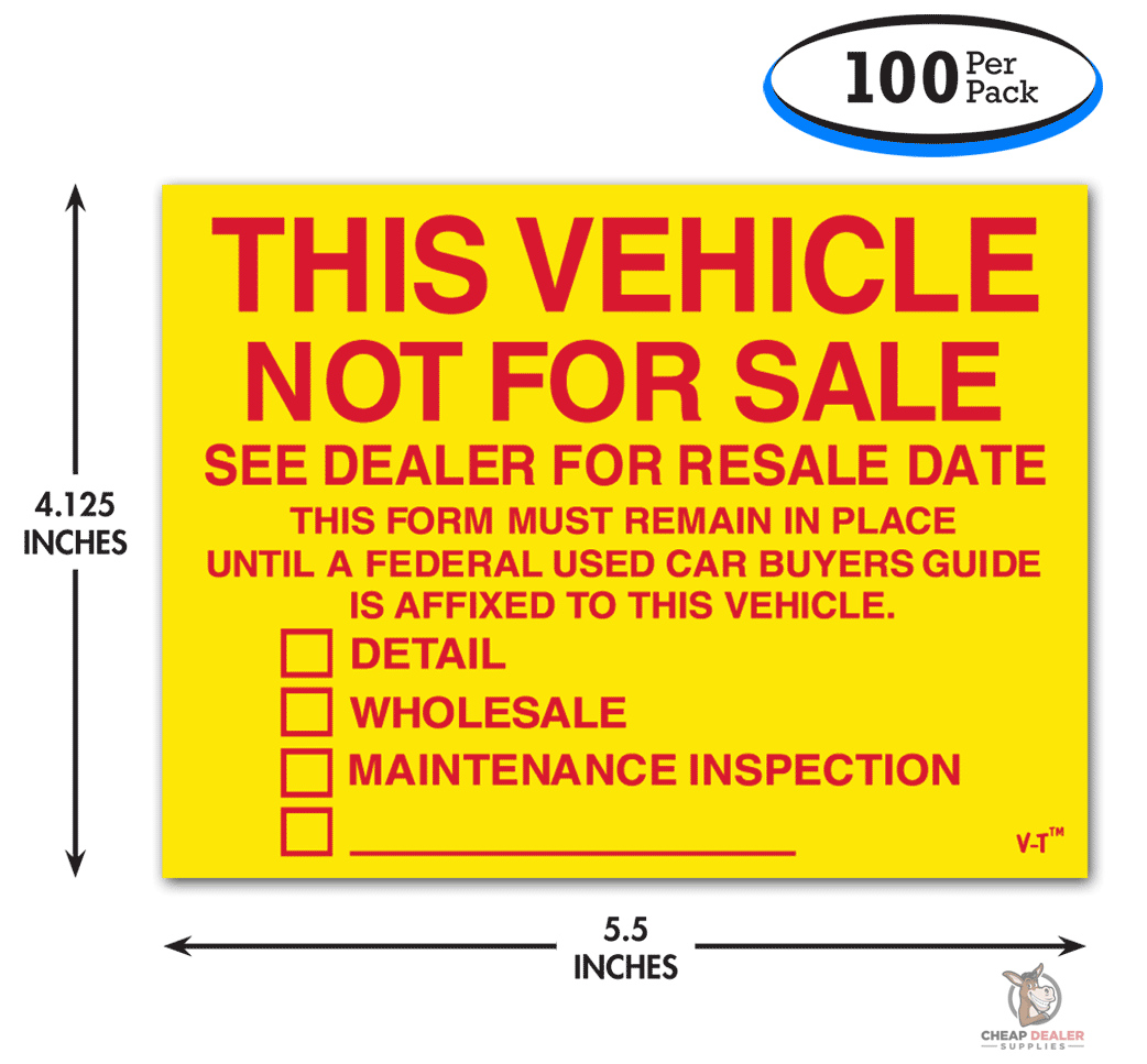 Check Box Vehicle Not For Sale | Compliance Stickers