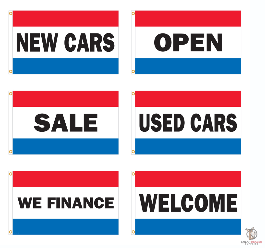 Big Red White and Blue Car Slogan Nylon Flags