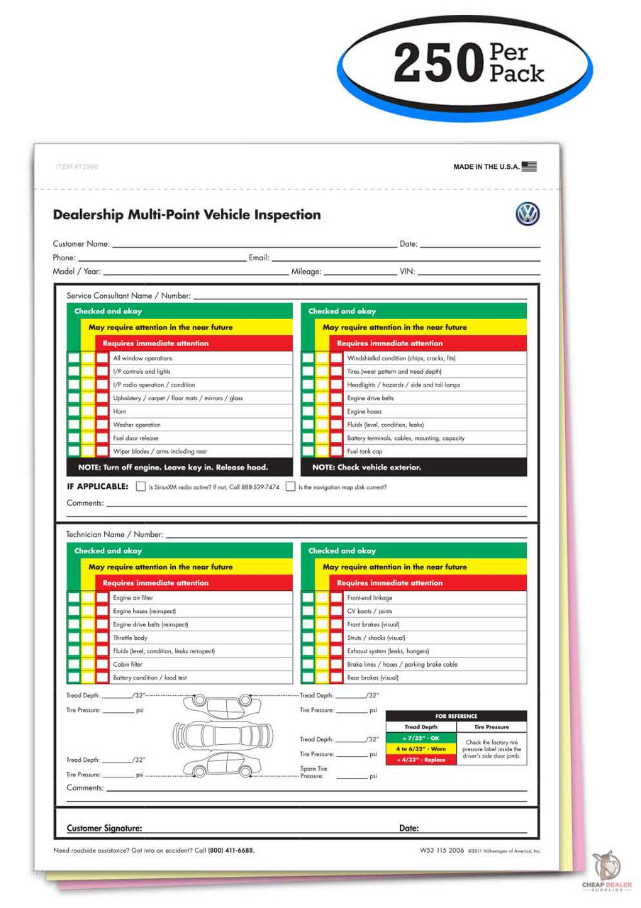 3-Part Multi-Point Inspection Form – Generic – Manufacturer