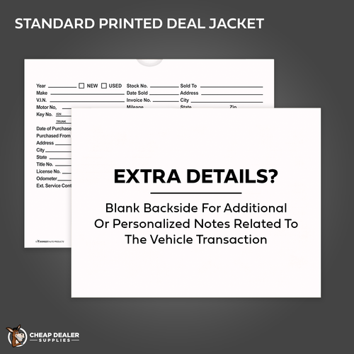 Printed Vehicle Deal Jackets | Car Dealer Supplies