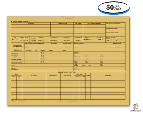 Employee File Jacket | Folder Form #201 | Cheap Dealer Supplies
