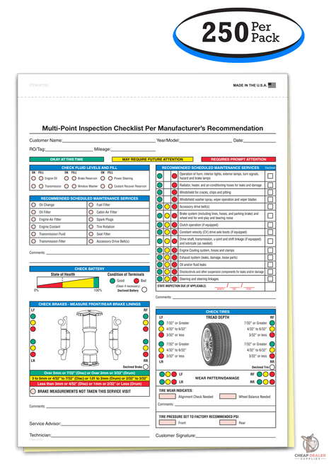 Multi-Point Inspection Forms for Dealerships - Top Quality