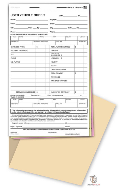 Used Vehicle Order Form Book - 3 Part, 50 Sheets