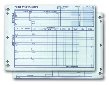 Vehicle Inventory Sheets (2-Sided) | Dealer Supplies