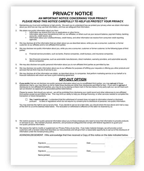 Stock Privacy Notice Forms | Dealer Supplies