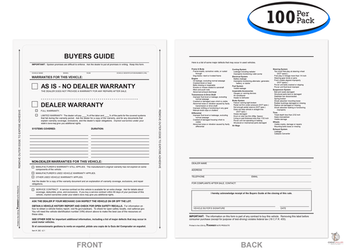 As Is Car Buyers Guides Interior Window Stickers