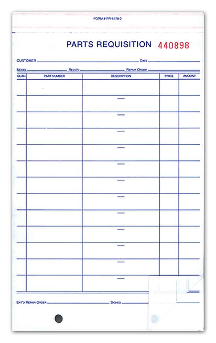 Parts Requisition Forms (2-part Carbonless) (Form #PR-8178-2) (250 per ...