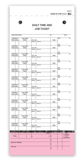 Daily Time Job Ticket 12 Labels | Dealer Supplies
