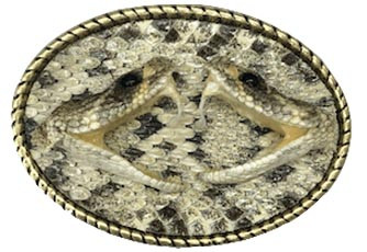 Double rattlesnake head belt buckle