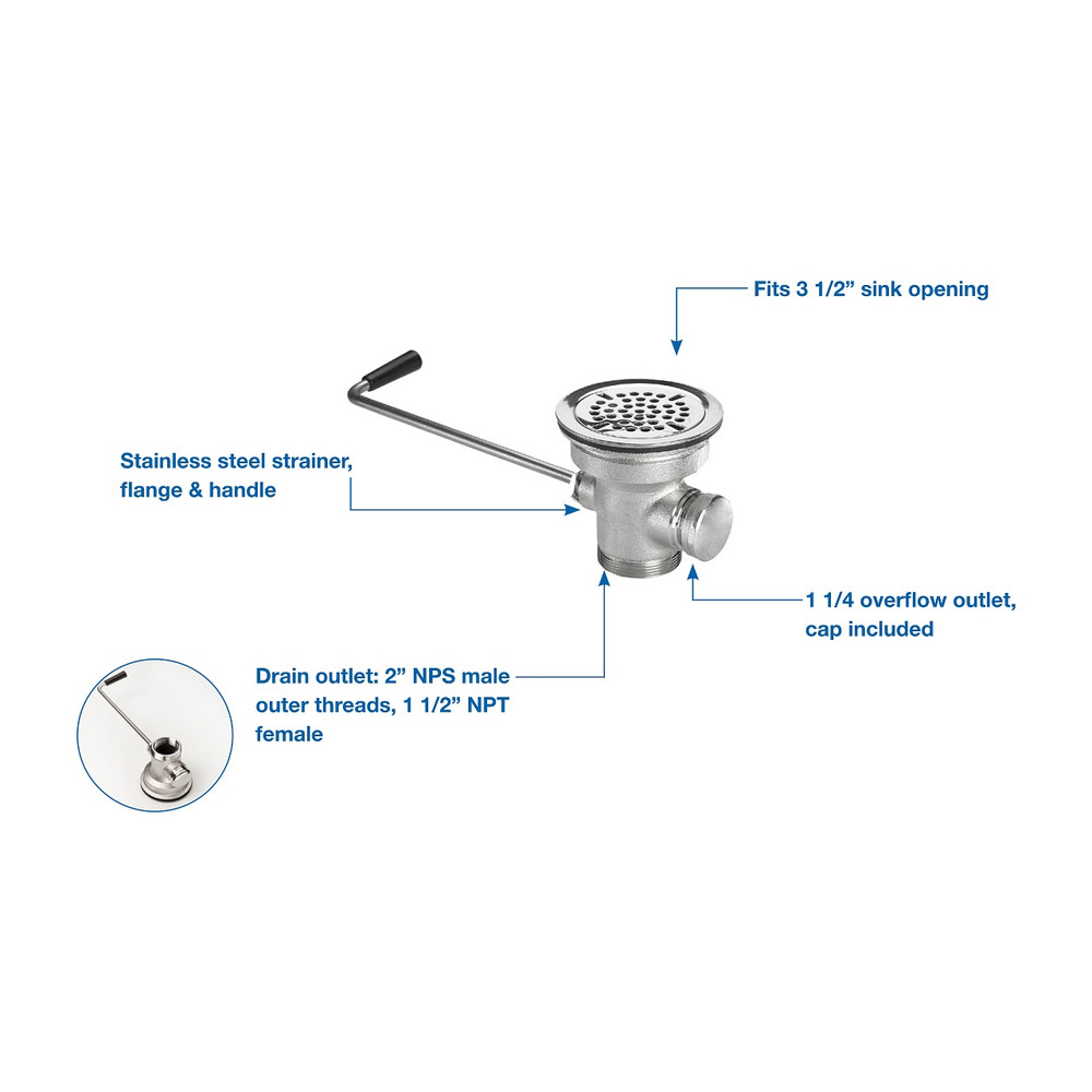 Krowne 22-201 3" Twist Waste Drain with 1-1/4" Overflow Outlet - Win Depot