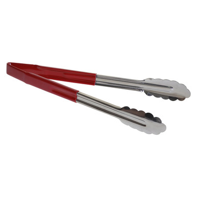 Tablecraft 3712REU Tongs, 12", One Piece, Vinyl-Coated, Red - Win Depot