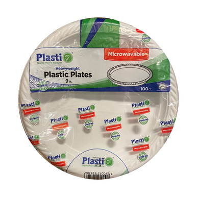 Plasti Plus Plastic Plates, 9", White (400/Case) - Win Depot
