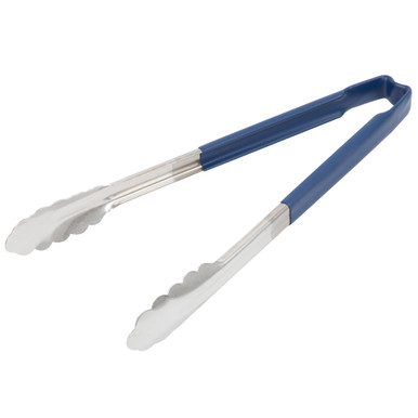 Vollrath 4781230 Utility Tongs, One-Piece, 12", Blue Handle - Win Depot