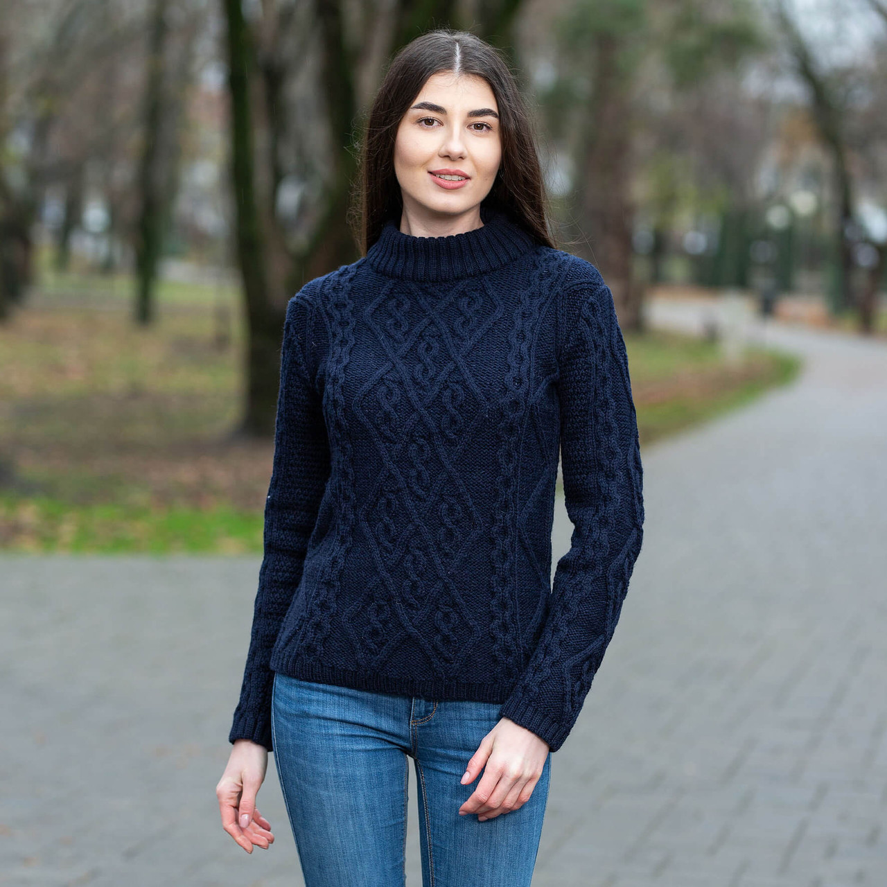 Ladies Aran Cable Knit Sweater | SAOL Knitwear