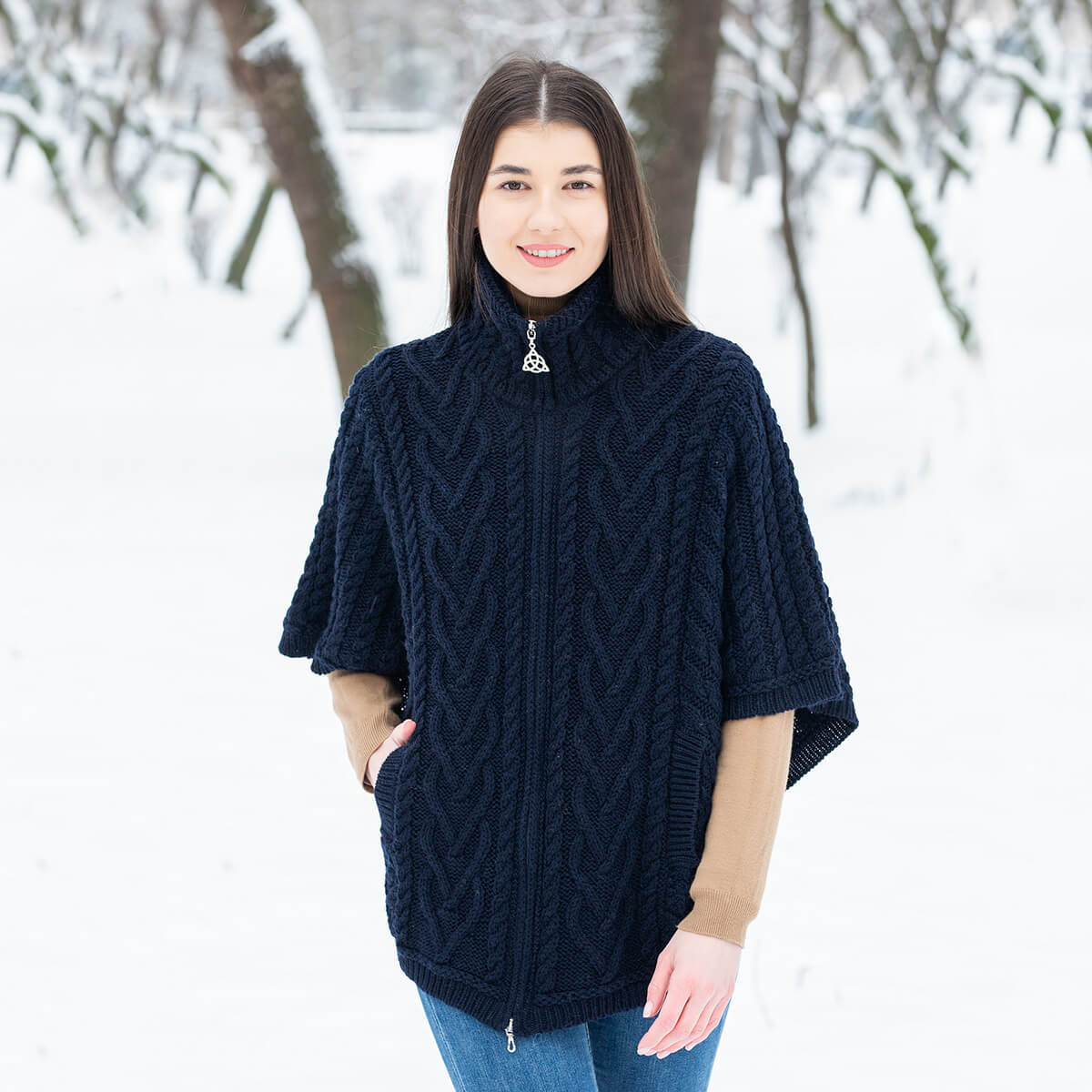 Funnel Neck Poncho Jacket | SAOL | SaolKnitwear.com