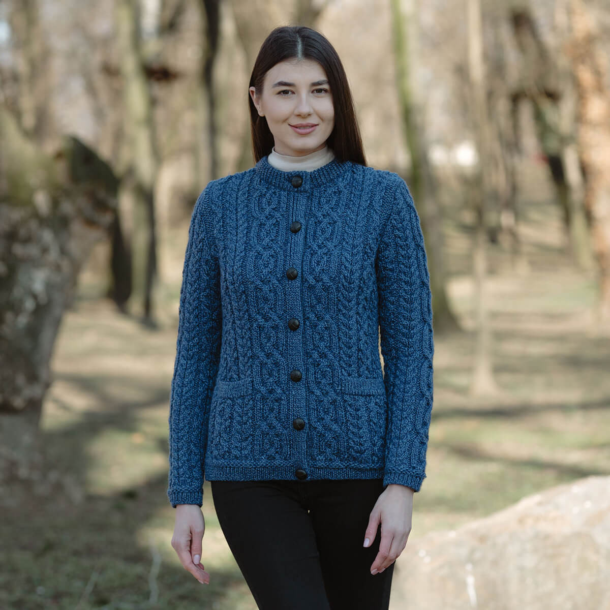 Ladies Aran Button Cardigan | SAOL | SaolKnitwear.com