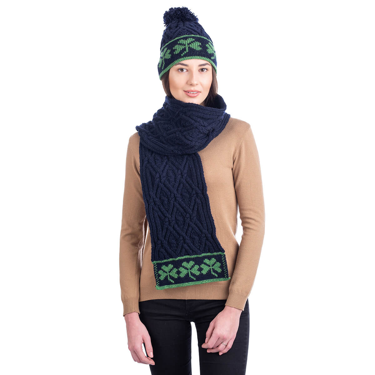 Traditional Irish Shamrock Aran Wool Scarf | SAOL | SaolKnitwear.com