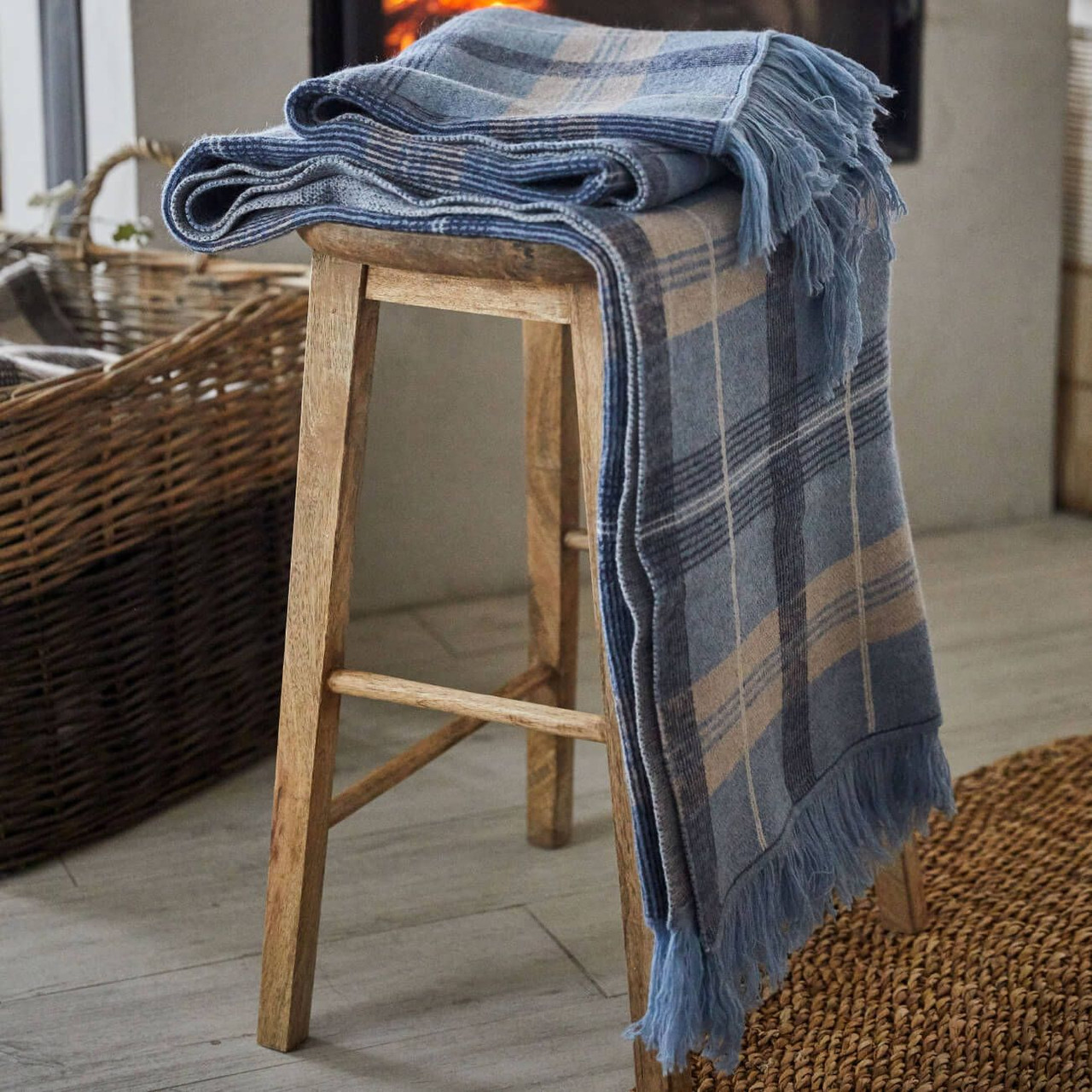 Oxford Blue Pure New Merino Wool Throw | SAOL Knitwear