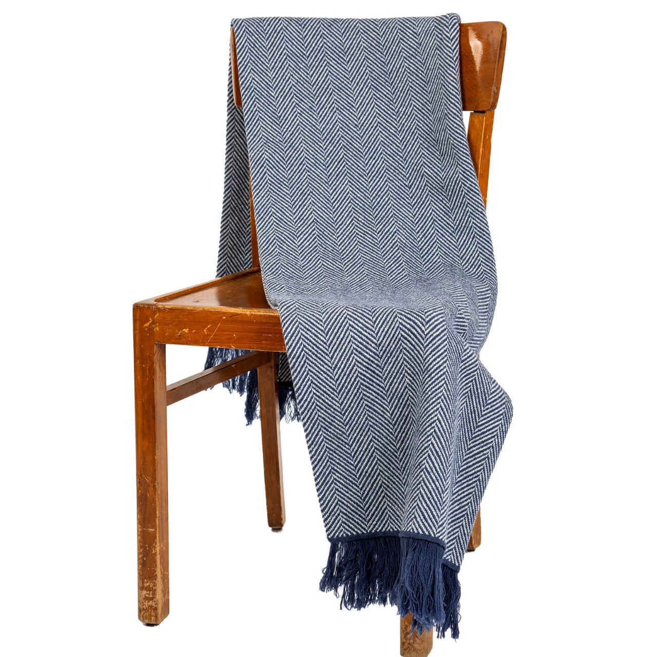 Oxford Blue Herringbone Throw | SAOL Knitwear